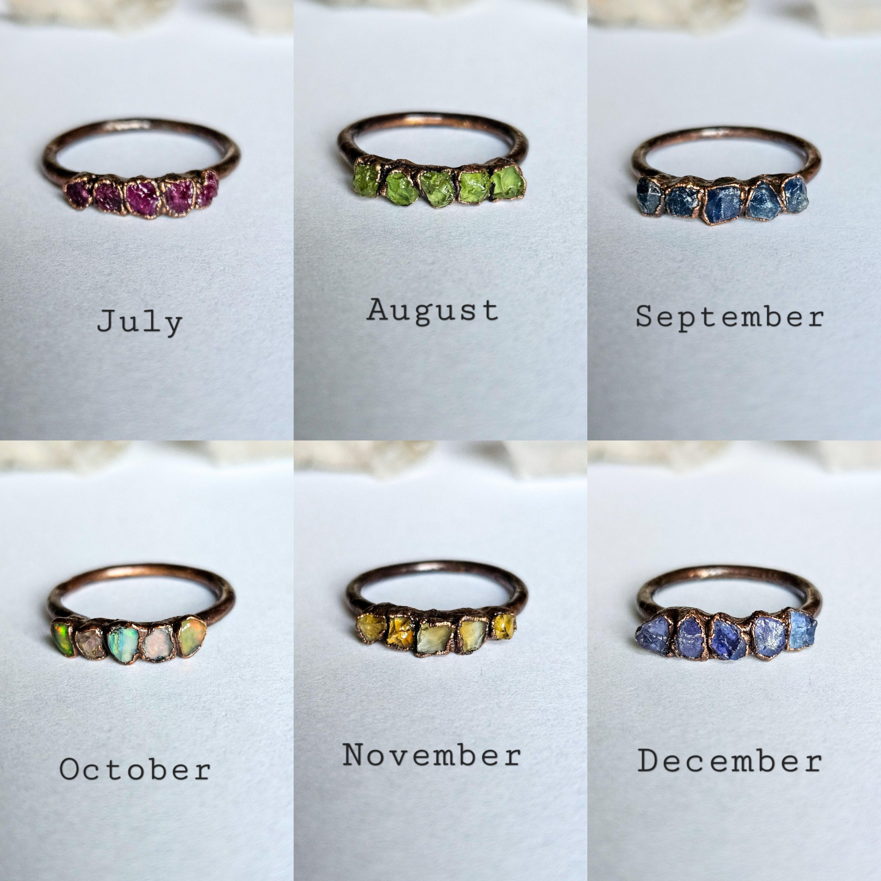 Custom Birthstone Raw Multi Stone Ring, Copper Birthstone Ring, Raw ...