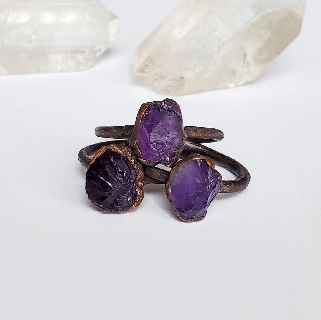 Dunkler roher Amethyst Ring, Kupfer Electrogeformter Ring, Rohstein ...