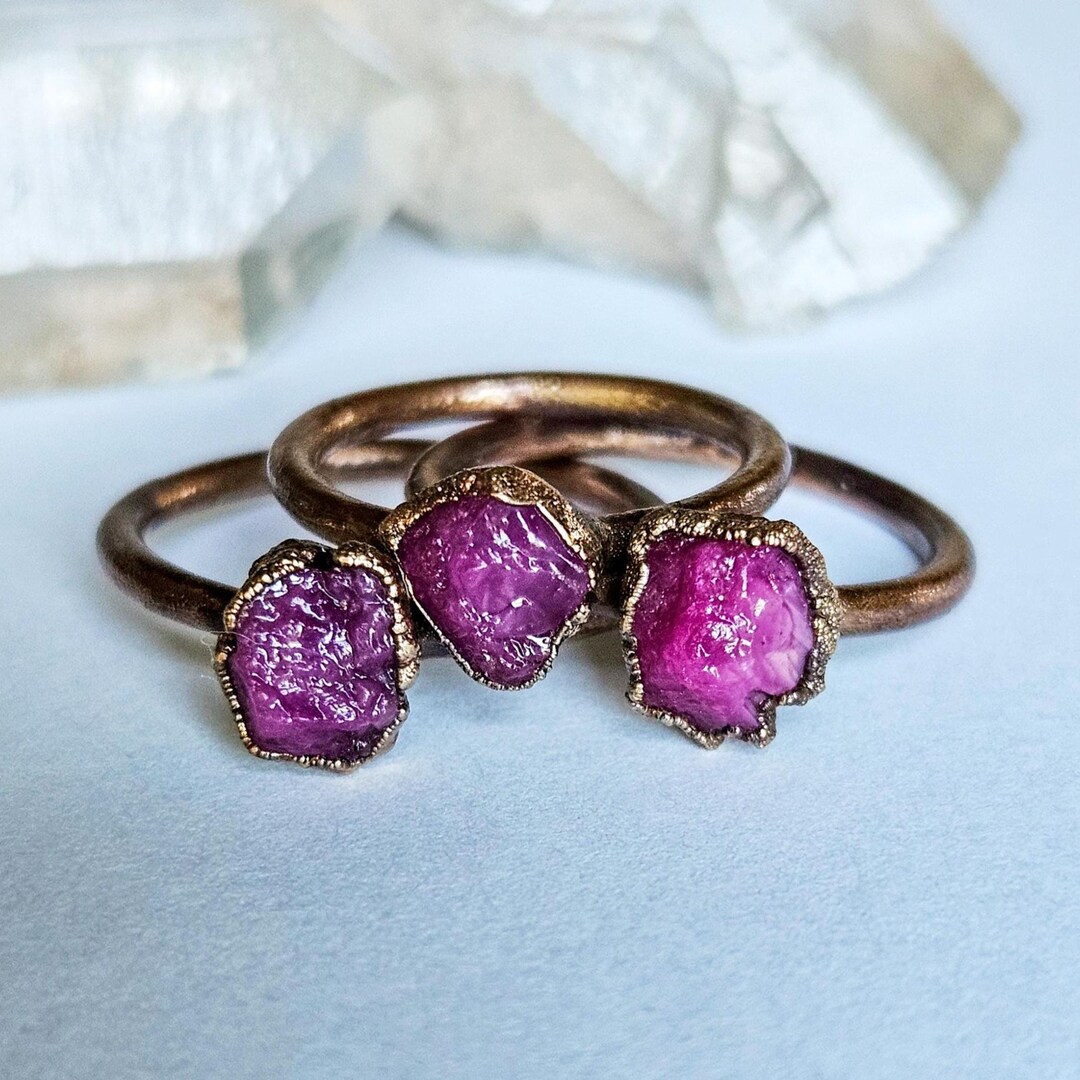 Raw Ruby Ring, Copper Electroformed Ring, Raw Stone Ring - Etsy