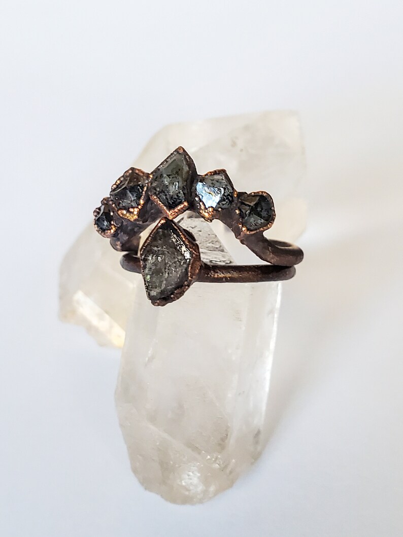 Black Herkimer Diamond Ring Set Copper Electroformed Ring - Etsy