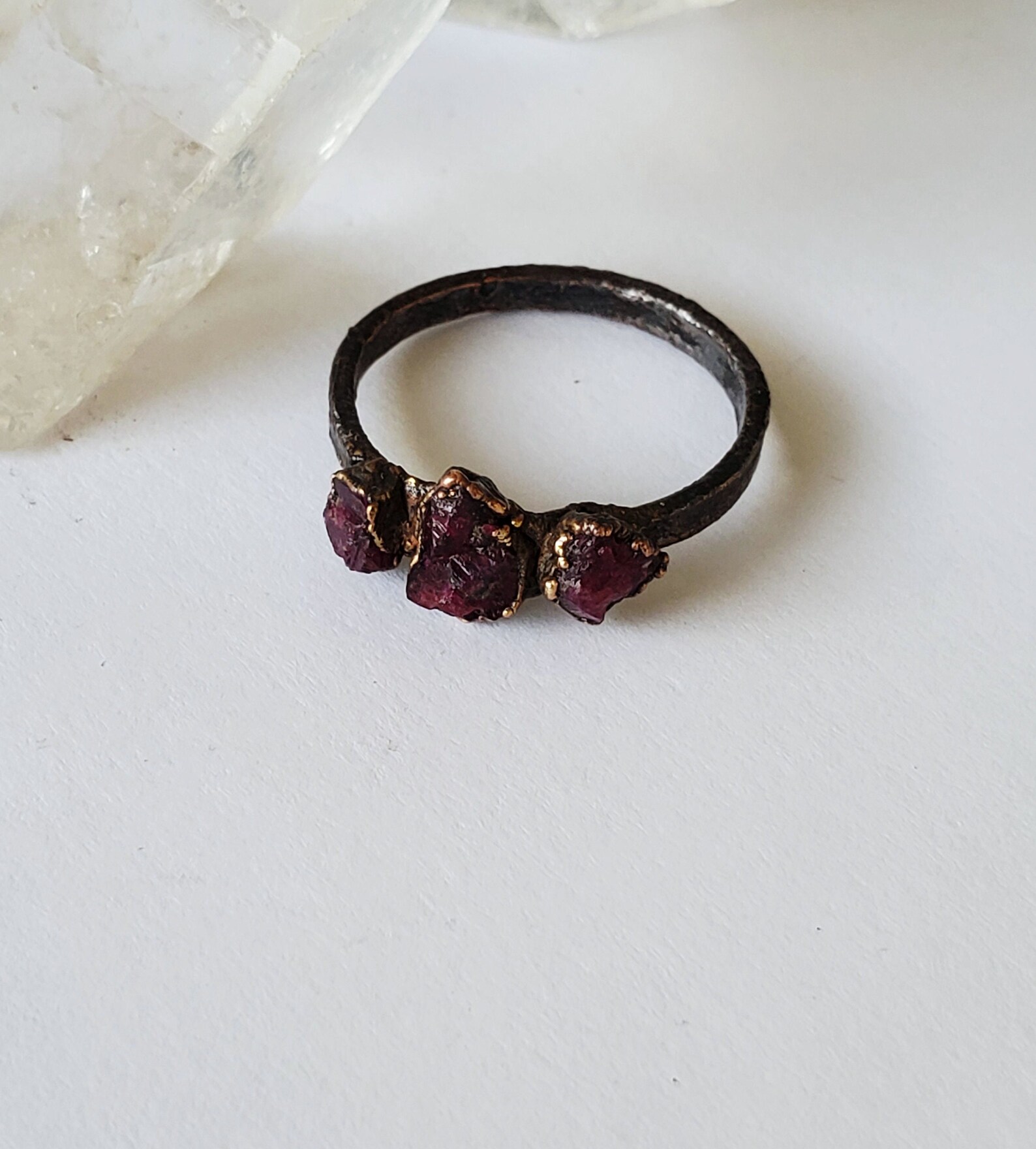 Raw Ruby Triple Stone Custom Ring Copper Electroformed Ring - Etsy