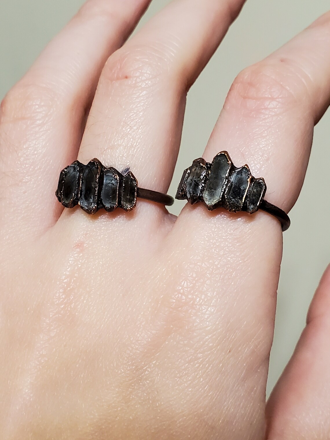 Black Tibetan Quartz Point Ring Black Multi Crystal Ring - Etsy
