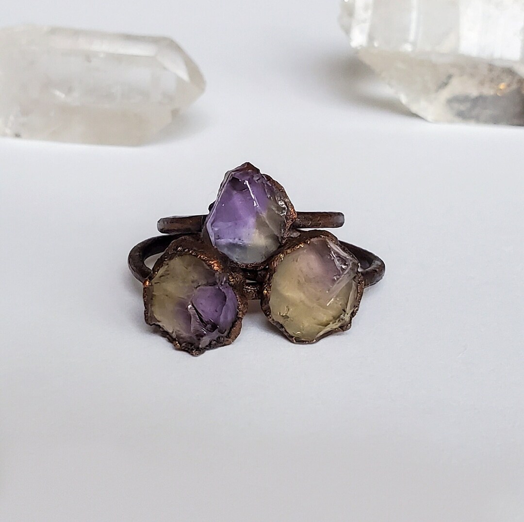 Ametrin Ring, Elektrogeformter Kupfer Ring, Rohstein Ring, Boho Ametrin ...
