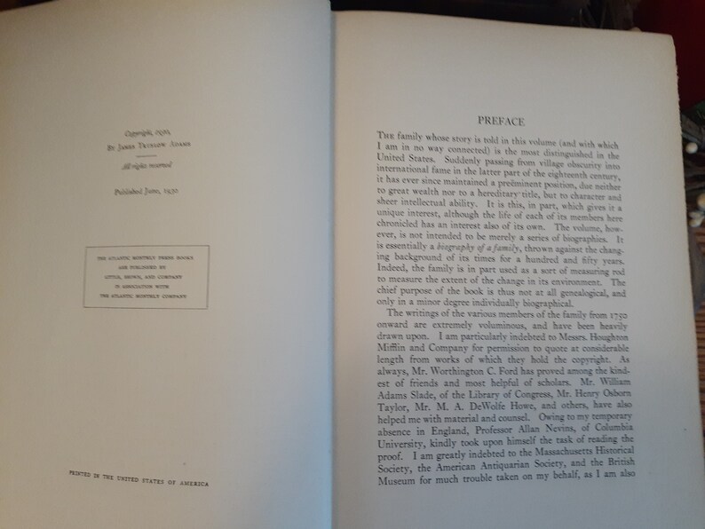 The Adams Family James Truslow Adams 1st ED. 1st Printing | Etsy