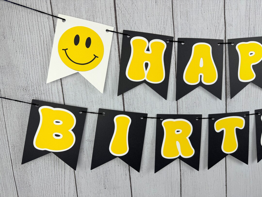 Smiley Face Birthday Banner, One Happy Dude First Birthday, Yellow ...