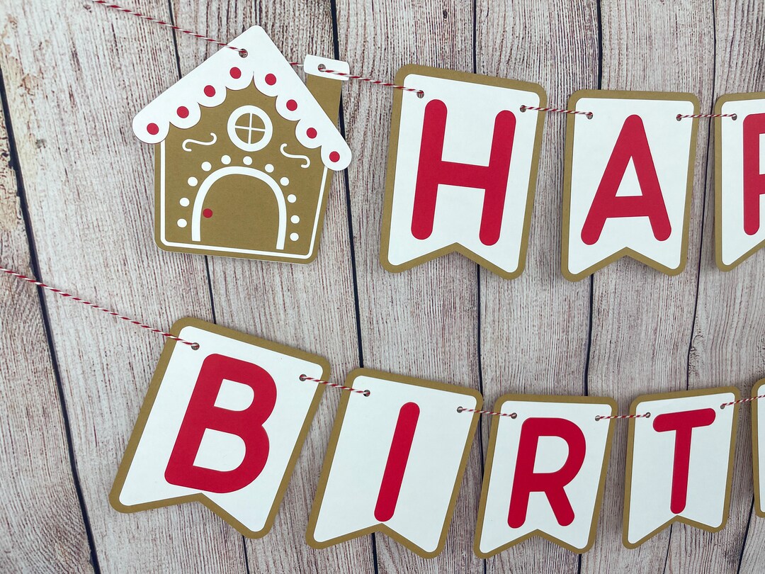 Gingerbread House Birthday Banner, Two Sweet Christmas Birthday Banner ...