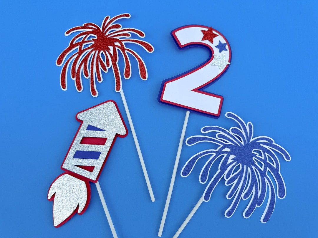 Our Little Firecracker Centerpiece Stick, Red White and Blue Birthday ...