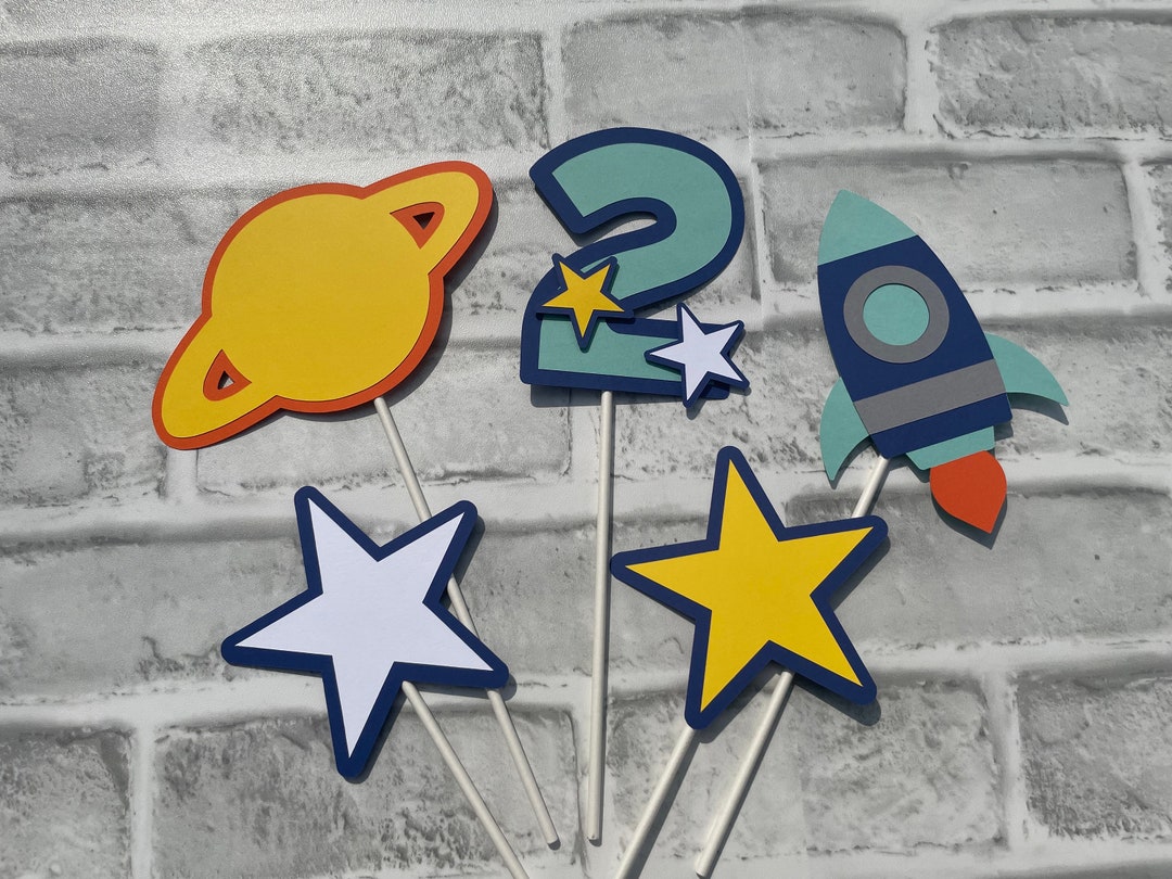 Two the Moon Space Birthday Centerpiece Sticks, Rocket Ship Birthday ...