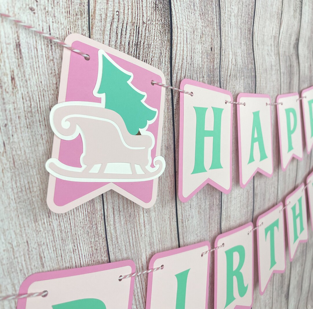 Oh What Fun Birthday Banner Pink and Mint Green, Winter Wonderland ...