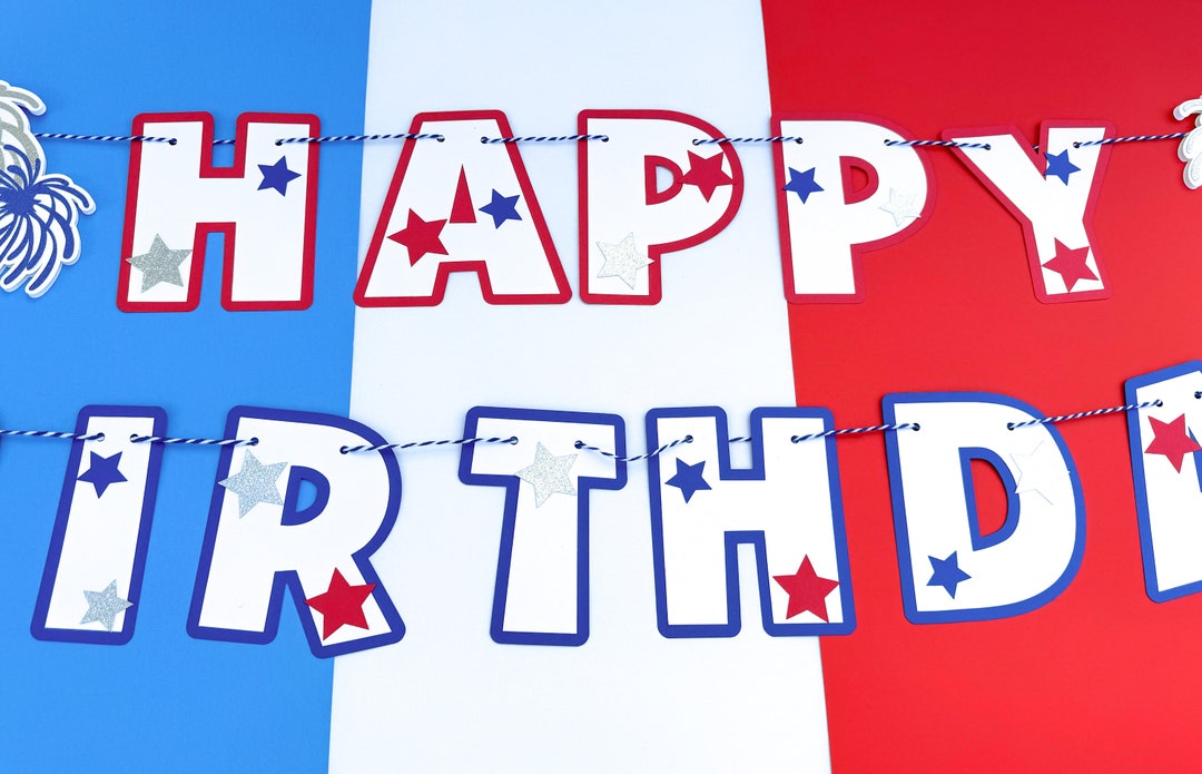 Red White and Blue Happy Birthday Banner, Little Firecracker Birthday ...