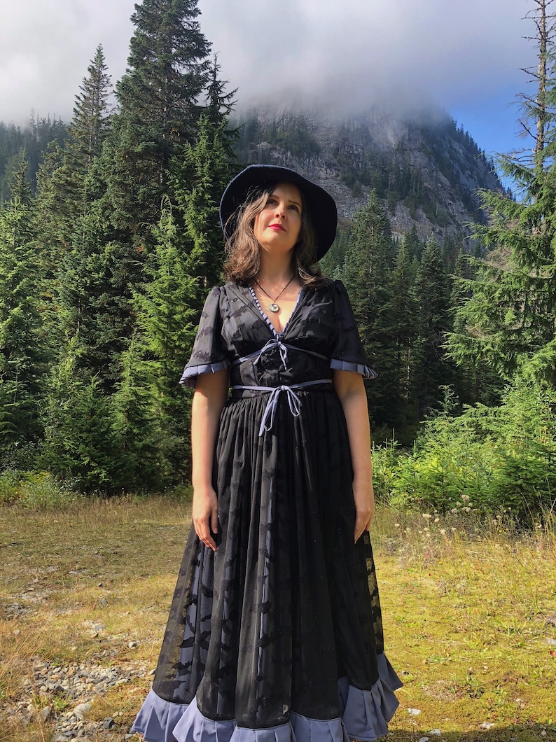 Black Bat Dress With Grey Gothic Halloween Handmade Vintage V Neck ...