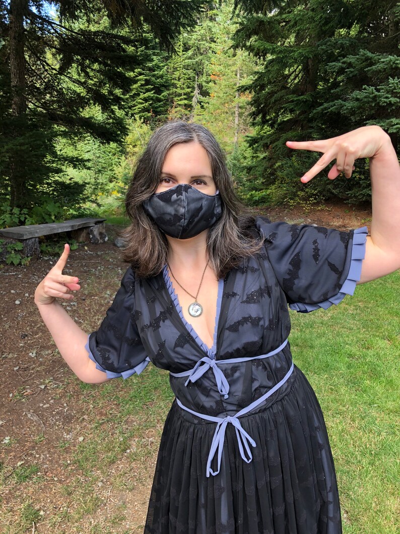 Black Bat Dress With Grey Gothic Halloween Handmade Vintage V Neck ...