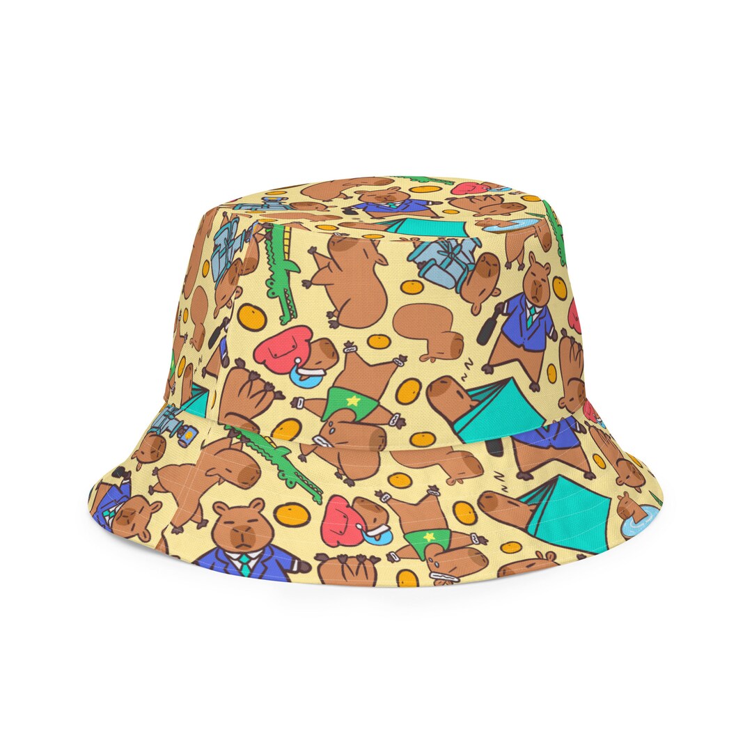Capybara Chill Yellow Colorful Orange Reversible Bucket Hat - Etsy