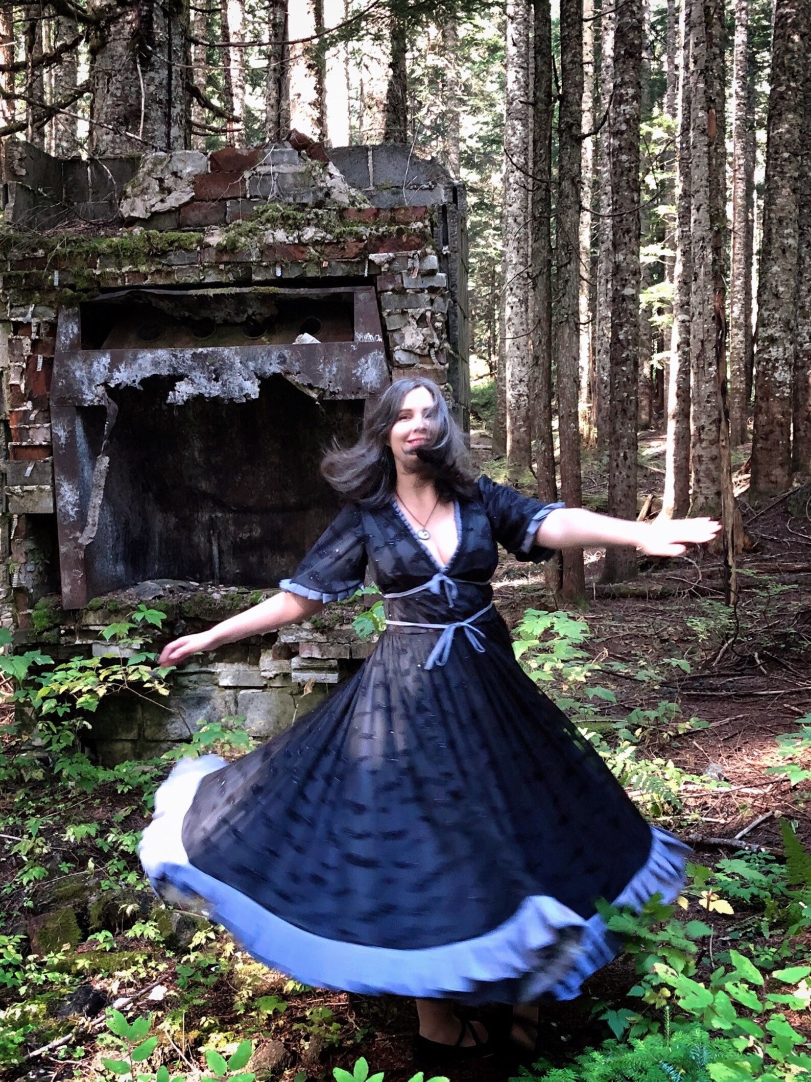 Black Bat Dress With Grey Gothic Halloween Handmade Vintage V Neck ...