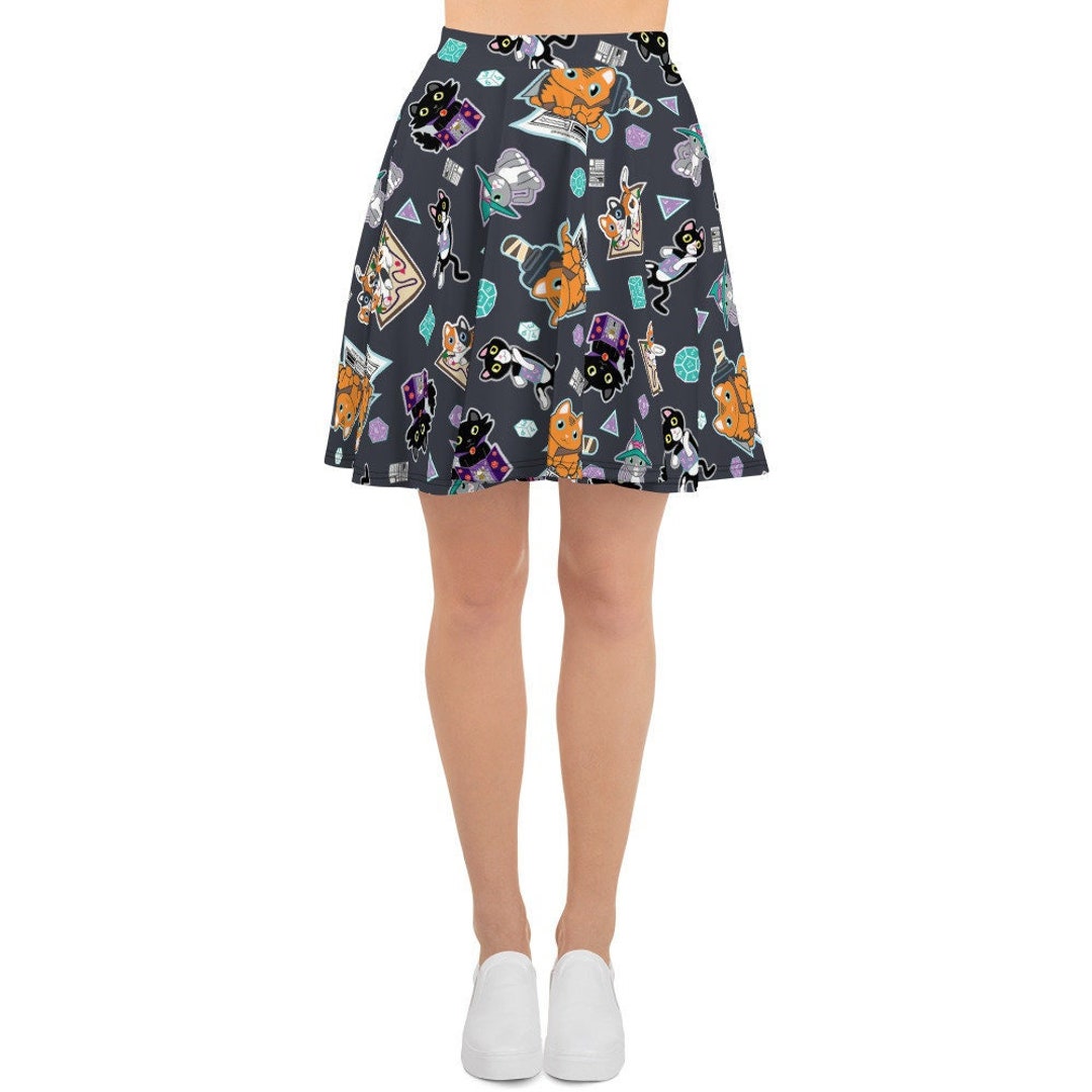 Tabby Cat Skater Skirt: Nerdy DND Kawaii Kitty Print - Etsy
