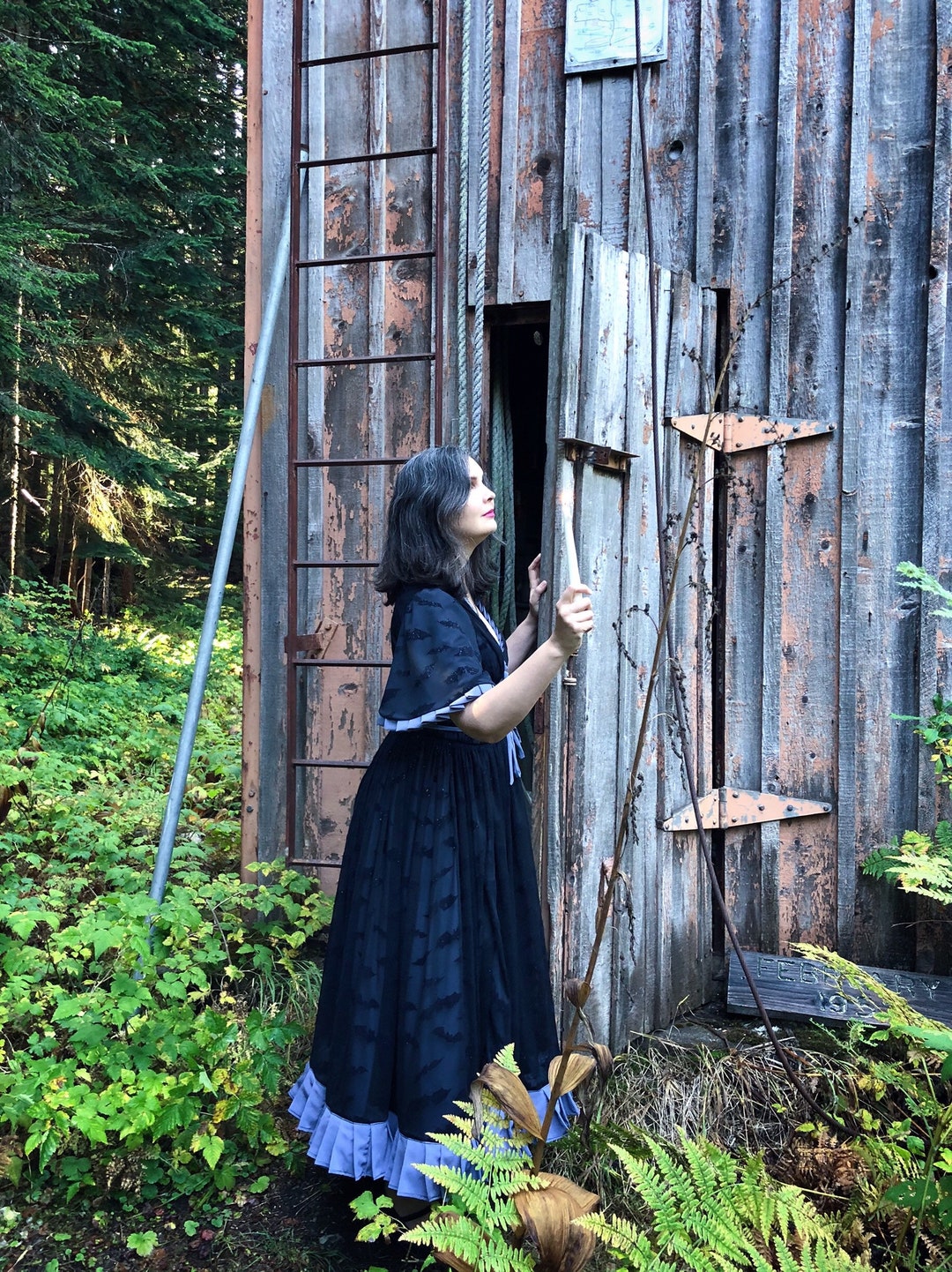 Black Bat Dress With Grey Gothic Halloween Handmade Vintage V Neck ...