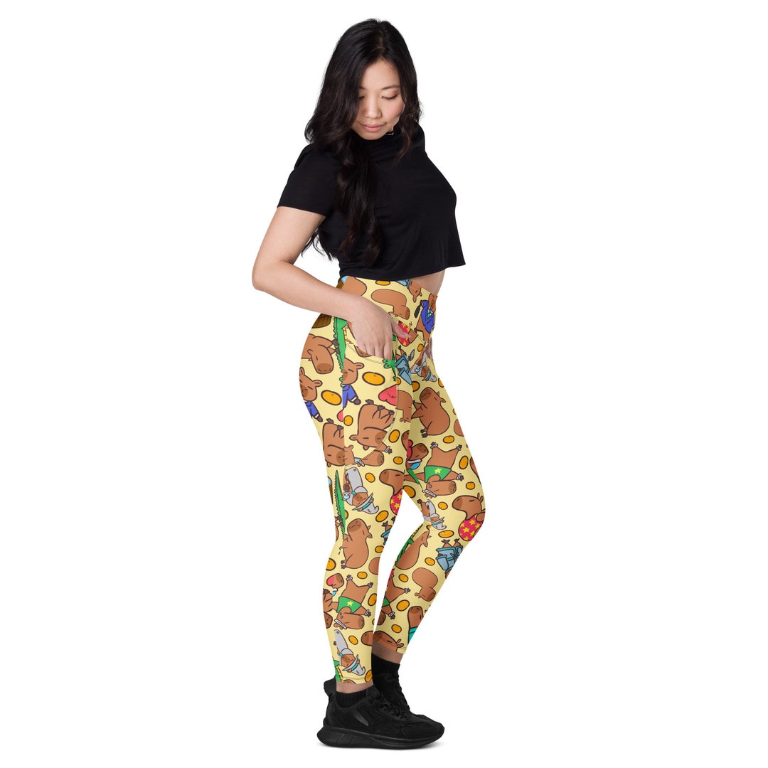 Capybara Chill Yellow Colorful Orange Leggings With Pockets - Etsy