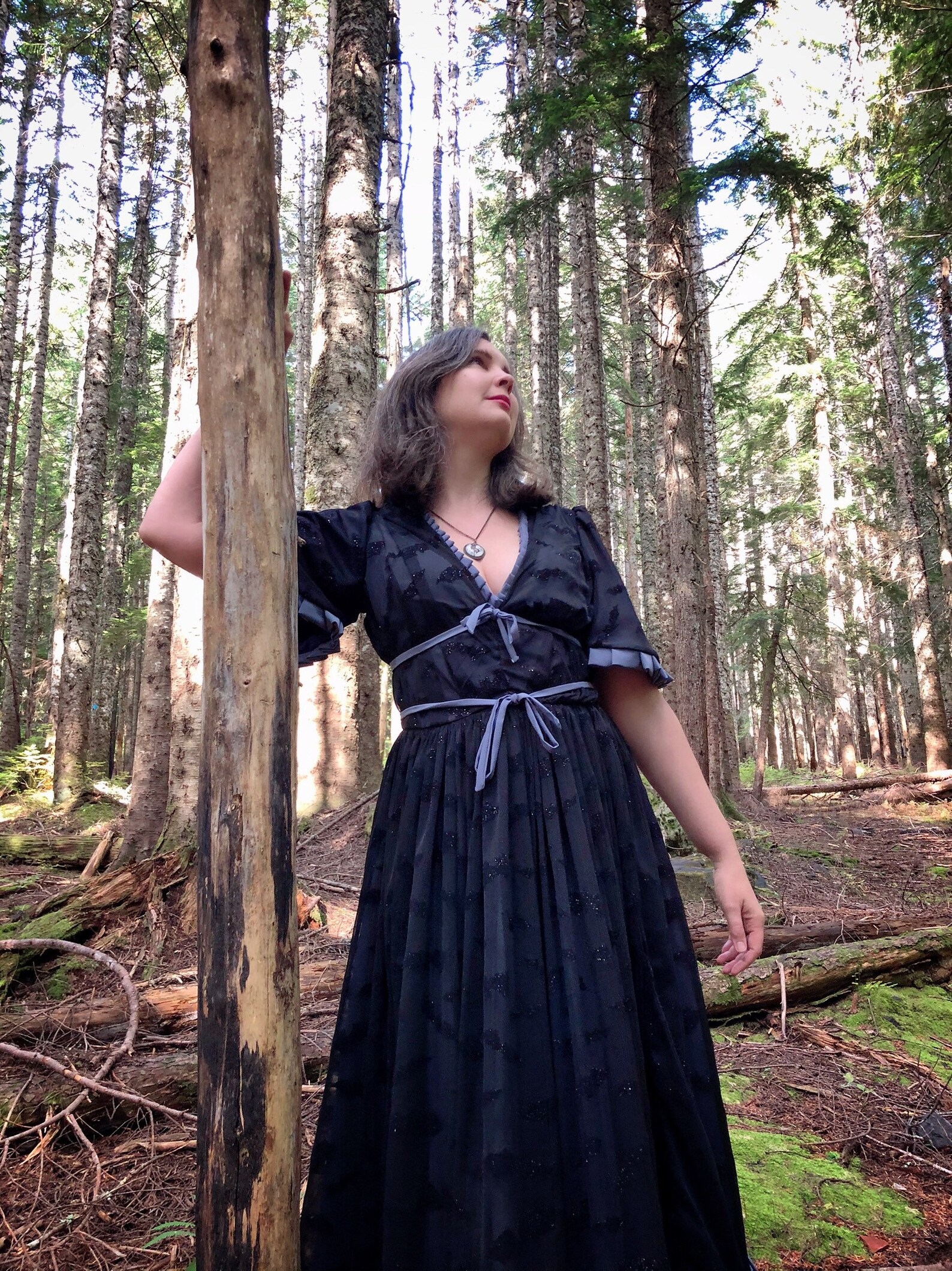 Black Bat Dress With Grey Gothic Halloween Handmade Vintage V Neck ...