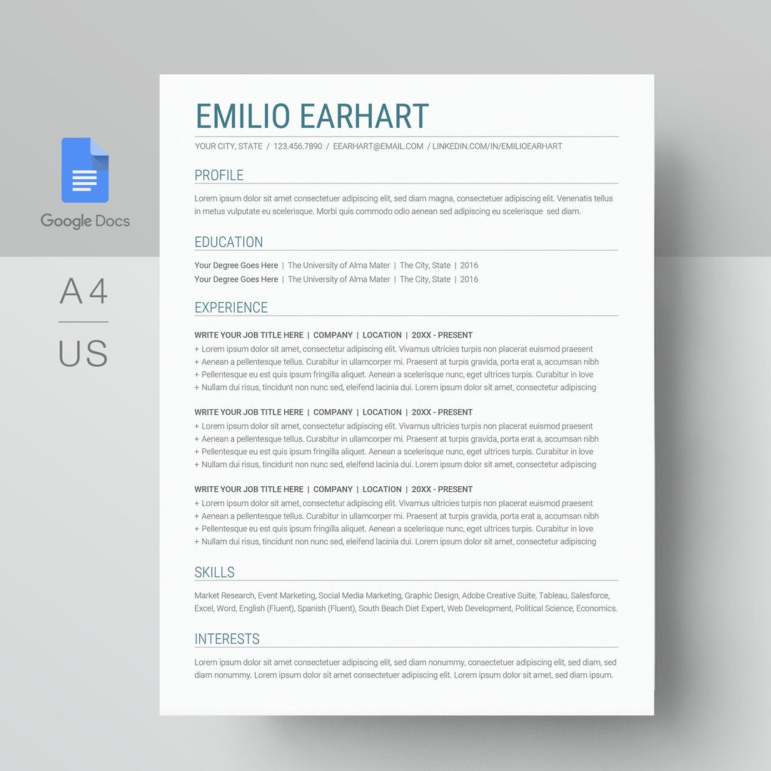 Google Docs Resume Template. Simple Resume Template Google - Etsy
