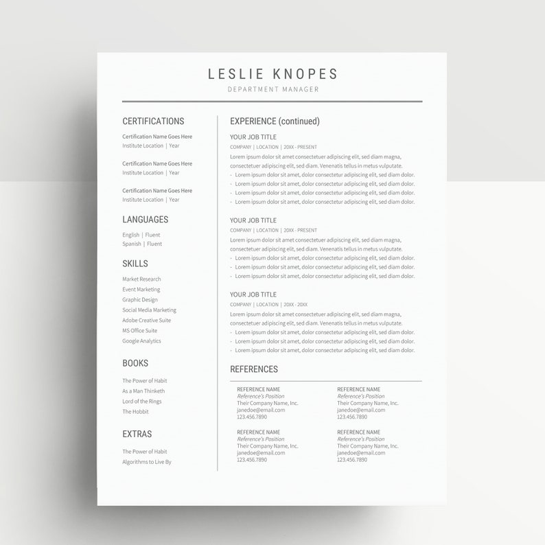 Google Docs Resume Template. Simple Resume Template Google | Etsy