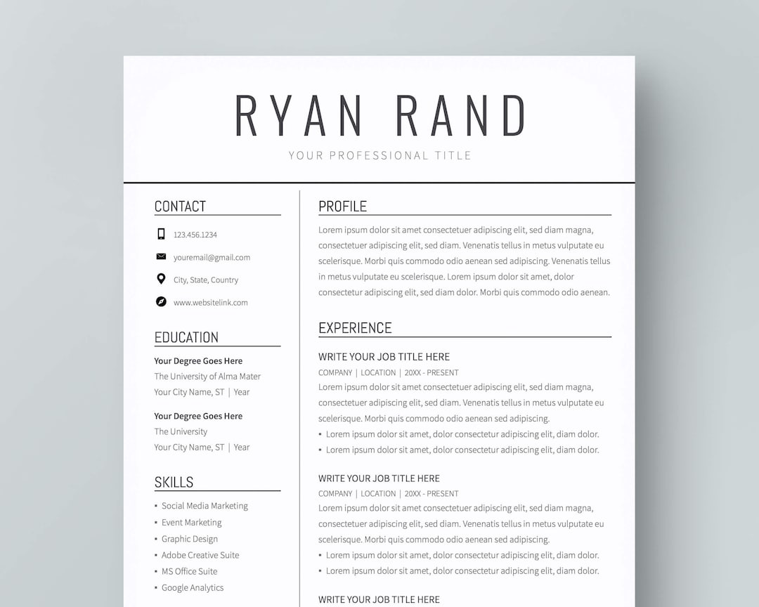 Bold Resume Template: Simple CV Design for Google Docs (instant ...