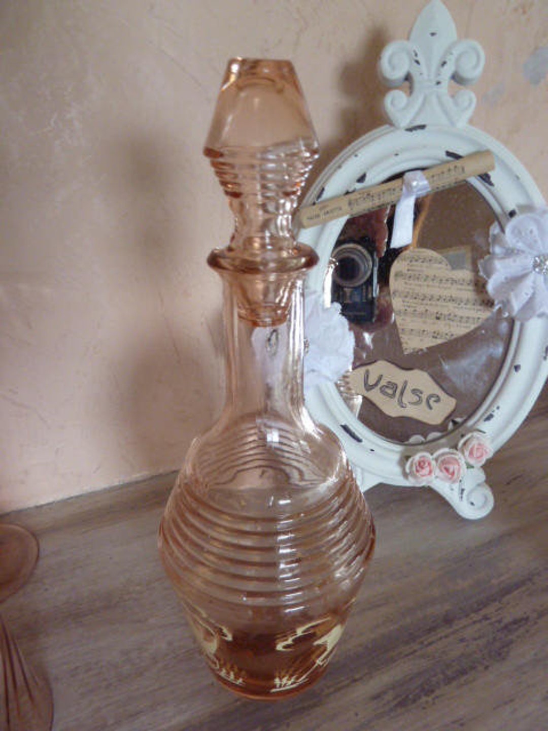 Art Deco Glass Carafe/rose Pink Depression Pitcher. Decanter. Pressed ...