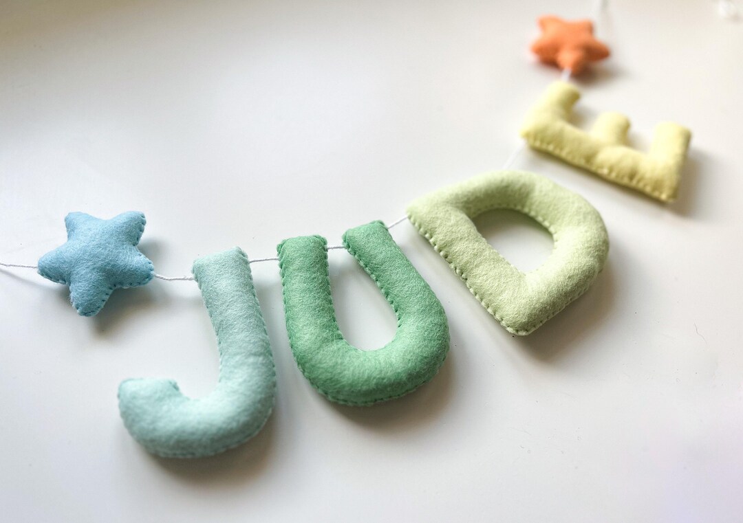 Custom Name Banner Name Garland Pastel Blue Greens Cot Mobile Star ...