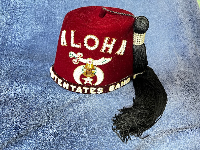Vintage Authentic Jeweled Aloha Temple Shriner Men's Fez Hat - Free ...