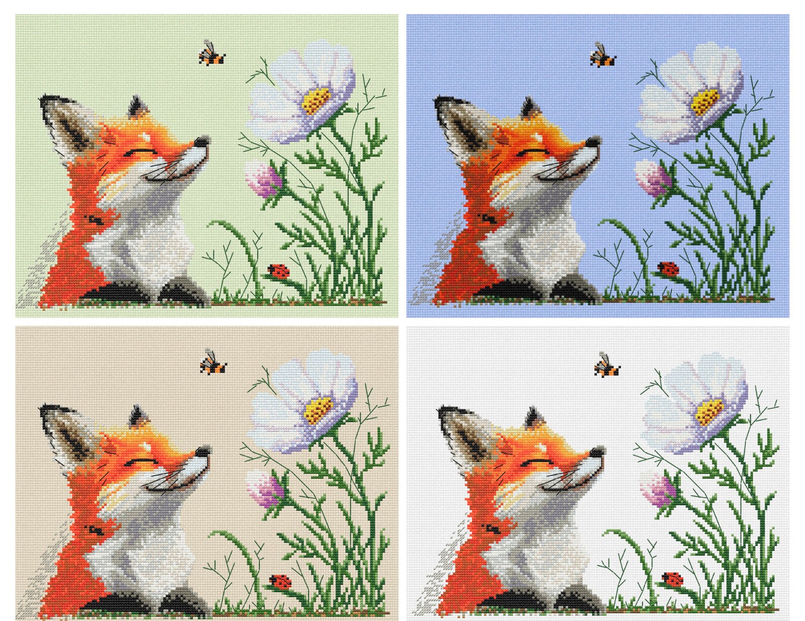 Smell of Spring, Fox and Cosmos Flower Cross Stitch Pattern, X-stitch ...