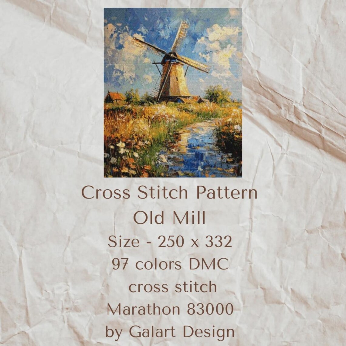 Counted Cross Stitch Pattern Old Mill, Sunny Summer Mill Design ...