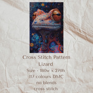 Cross Stitch Pattern Psychedelic Lizard, Modern Multicolored Lizard X ...