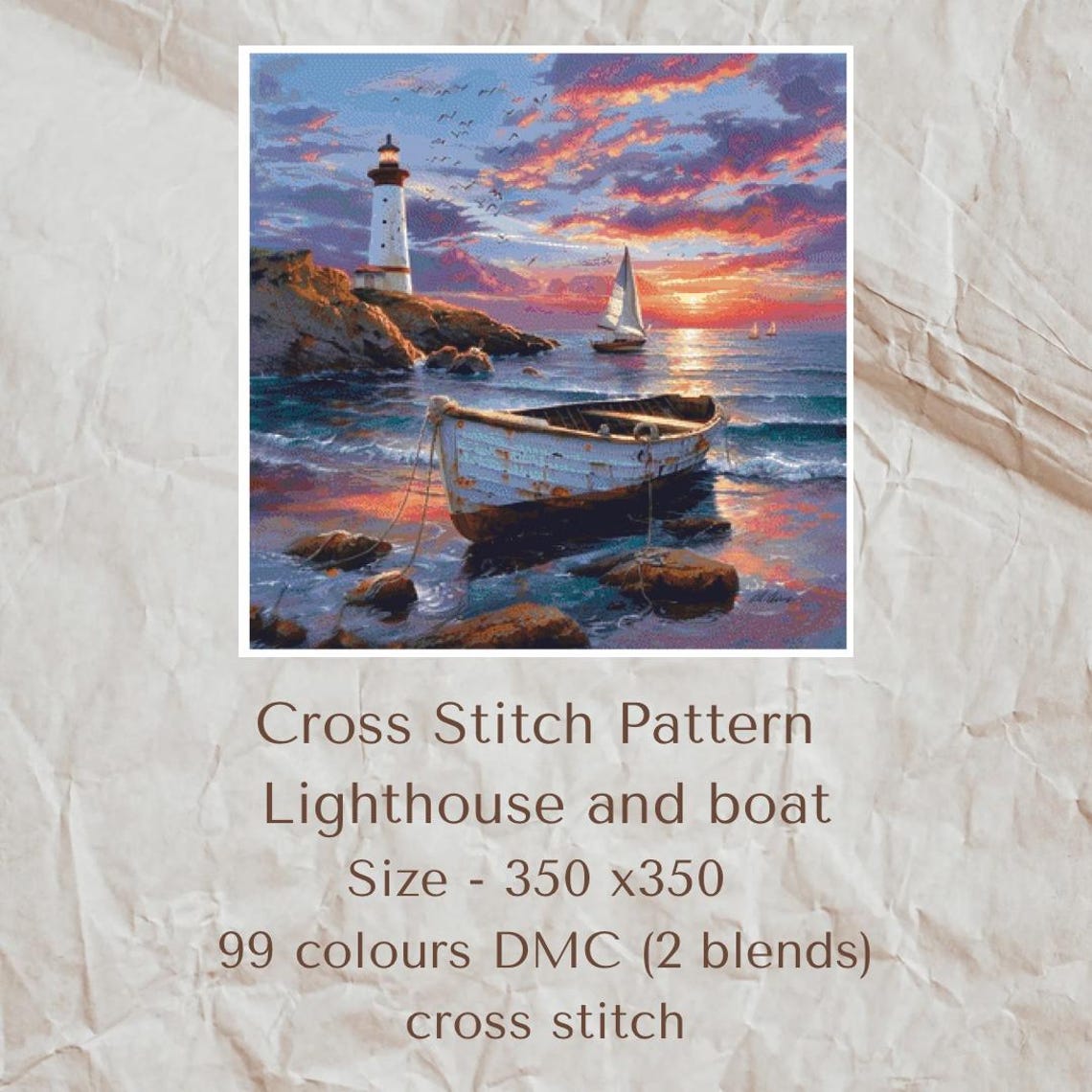 Lighthouse and Boat Cross Stitch Pattern, X Stitch Pattern Lighthouse ...