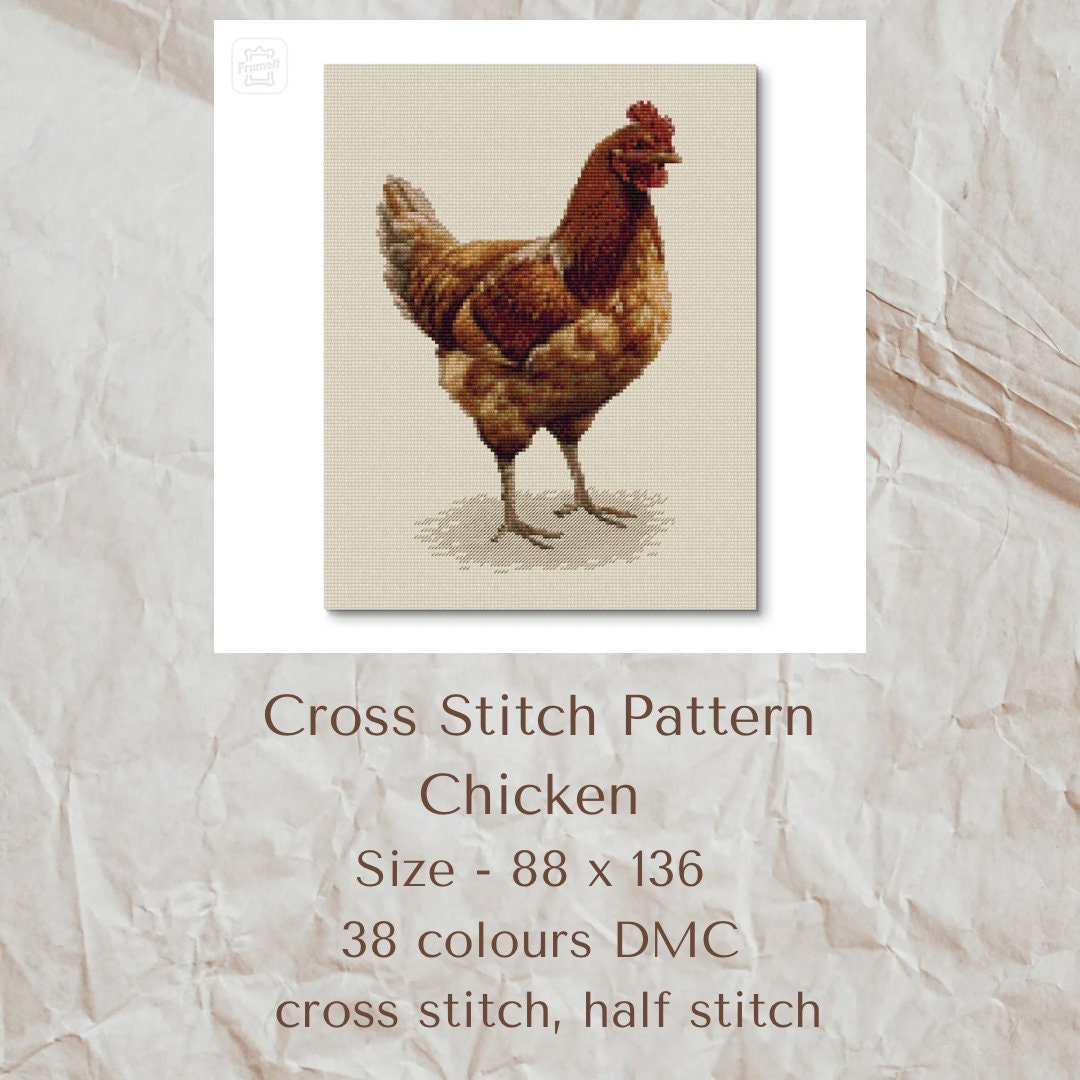 Brown Chicken Cross Stitch Pattern, PDF X Stitch Pattern, Counted Cross ...