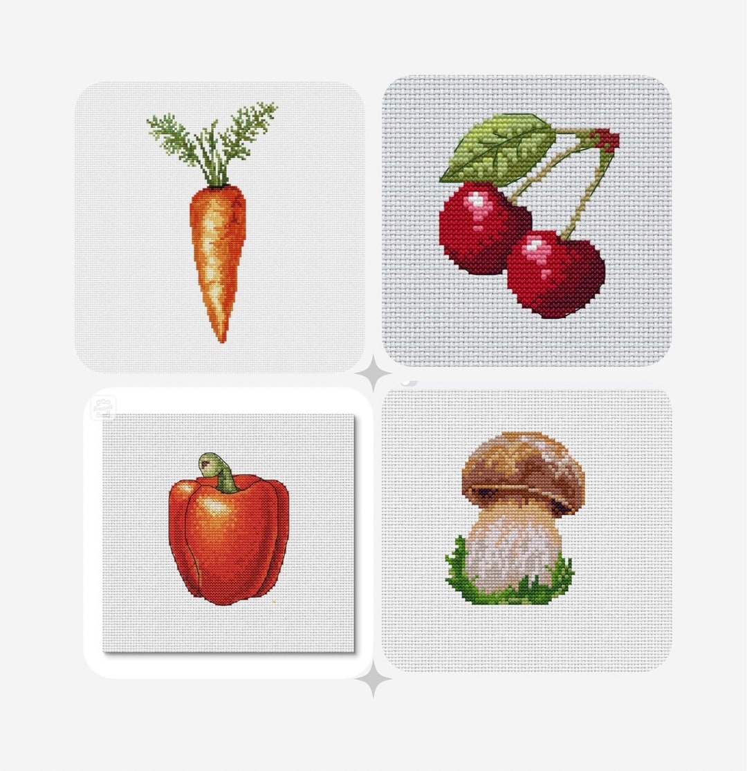 Set of 4 Cross Stitch Patterns, Vegetable Cross Stitch Pattern Bundle ...