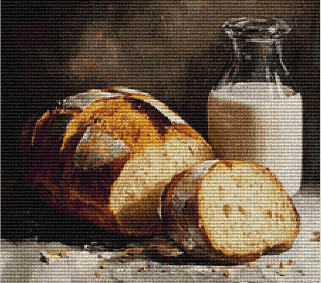 Cross Stitch Pattern Bread and Bottle of Milk, Bread Embroidery Design ...
