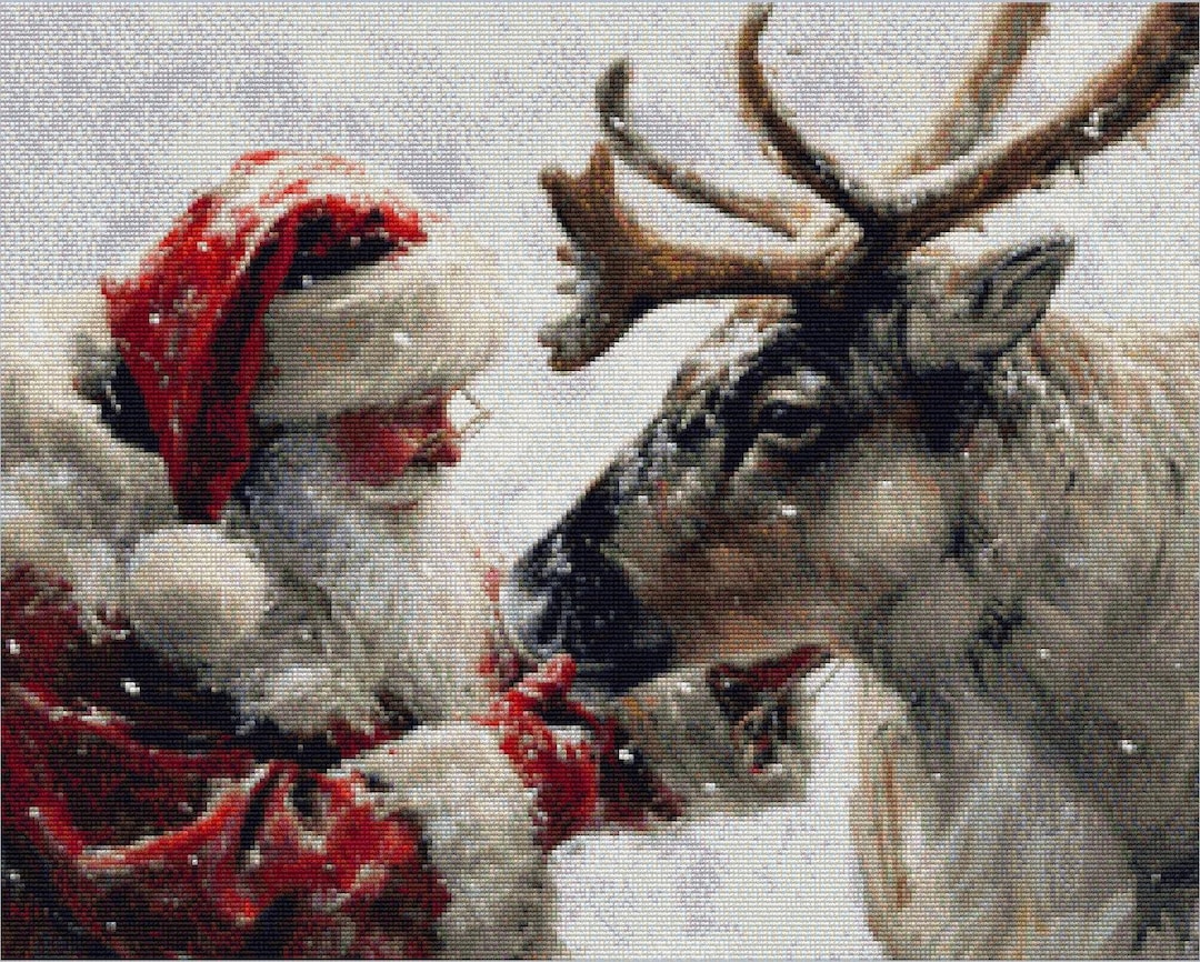 Santa and Reindeer Cross Stitch Pattern, Counted Cross Stitch Santa ...