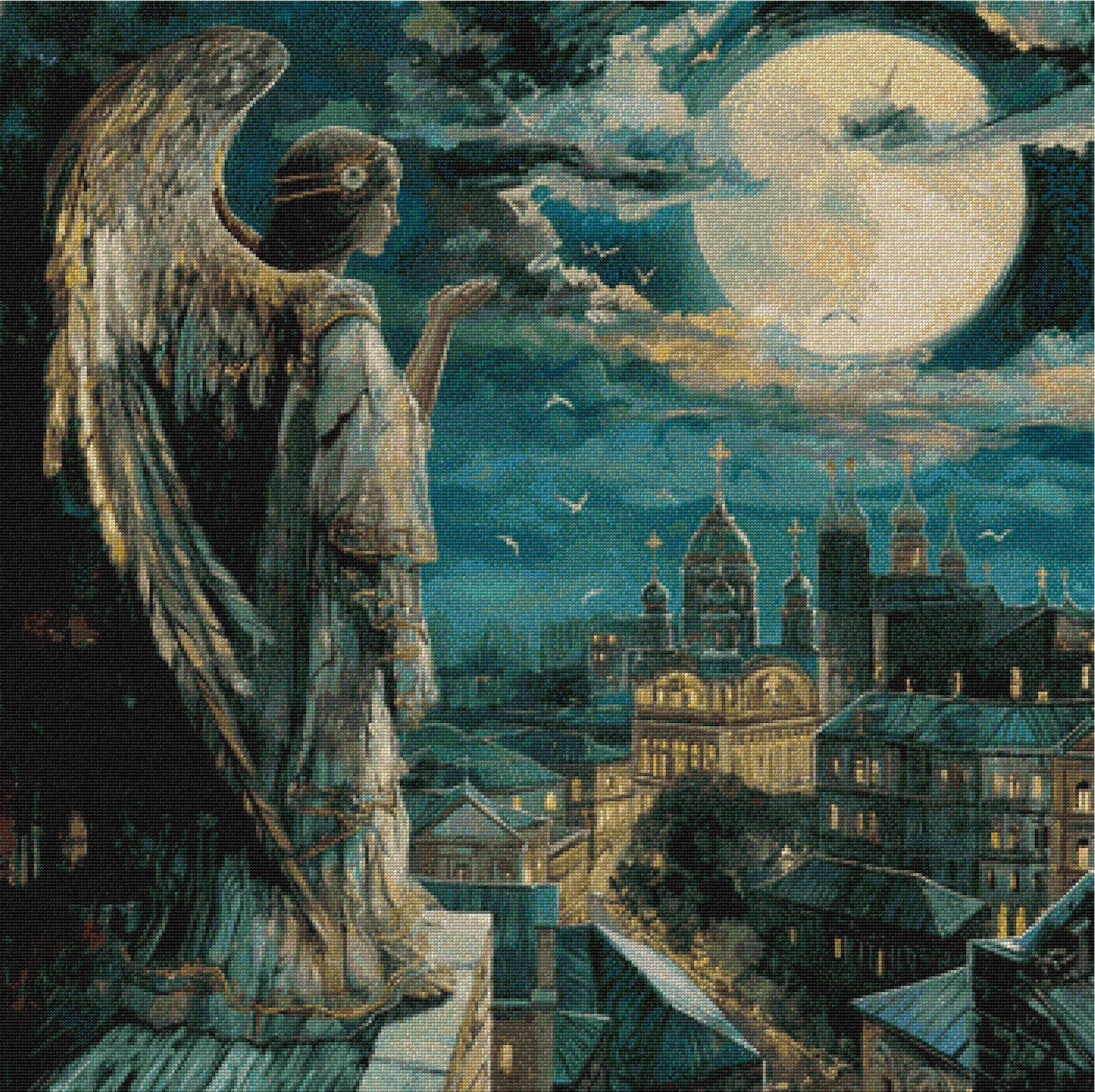 Cross Stitch Pattern Angel Over the City, Angel Cross Stitch Design, X ...
