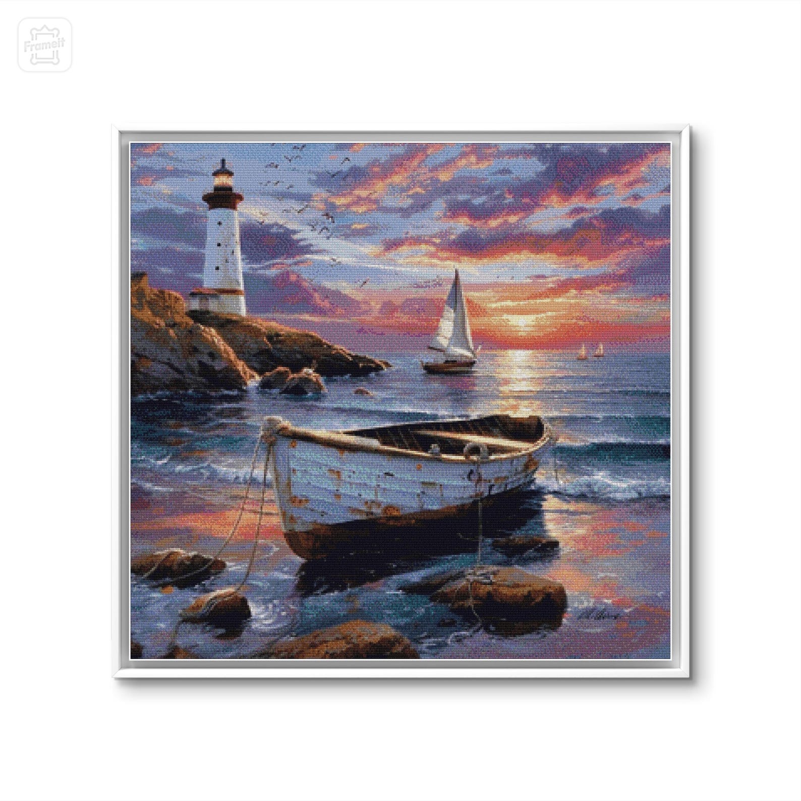 Lighthouse and Boat Cross Stitch Pattern, X Stitch Pattern Lighthouse ...