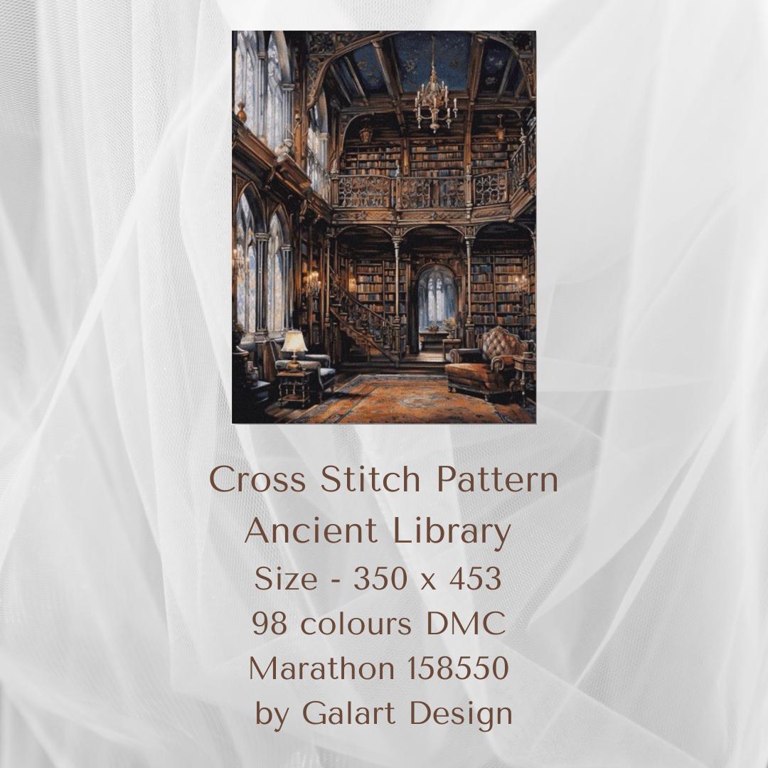 Ancient Library Cross Stitch Pattern, Full Coverage Gothic Library PDF ...