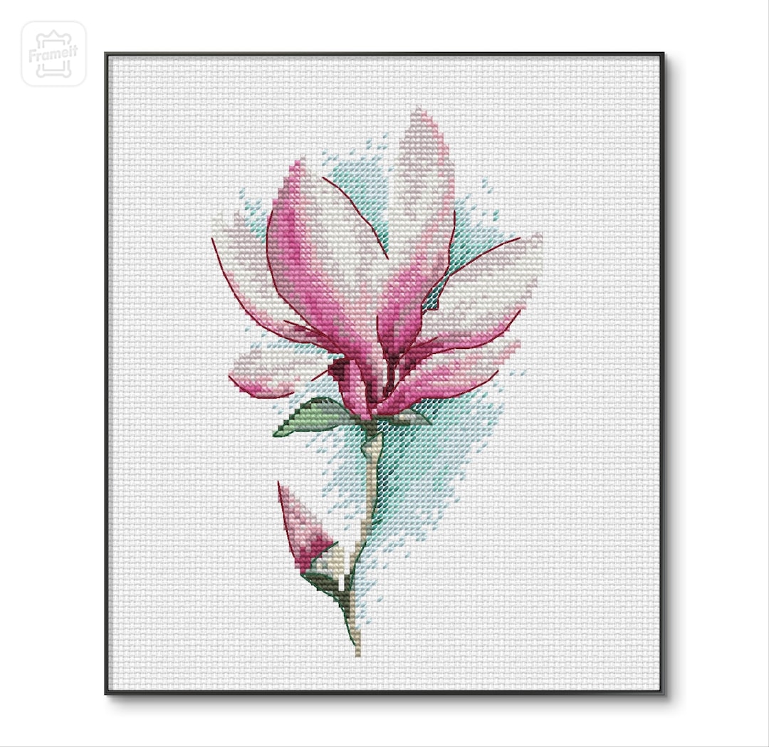 Magnolia Flower Cross Stitch Pattern, Magnolia Watercolor Cross Stitch ...