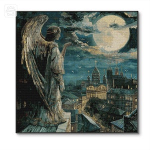 Cross Stitch Pattern Angel Over the City, Angel Cross Stitch Design, X ...