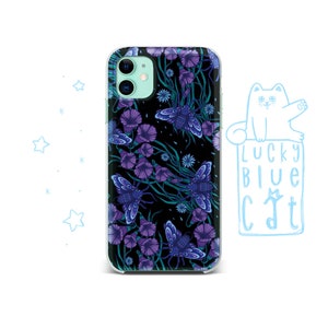 Goth Moth iPhone 13 12 Mini 11 Pro Max Case SE 2020 Case Purple Flowers ...