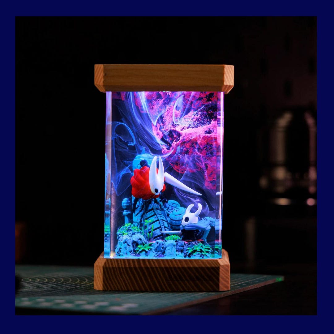 Hollow Kni.ght and Ho.rnet Night Light, Resin Wood Lamp, Gaming Decor ...