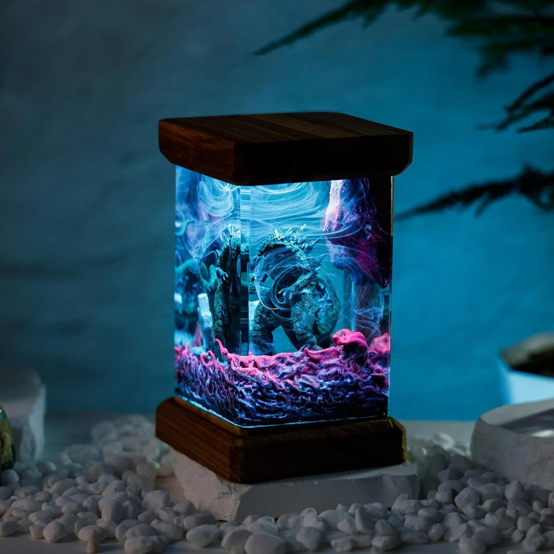 Monster Godzilla Resin Lamp, Monster Handmade Decor Epoxy Lamp, Unique ...