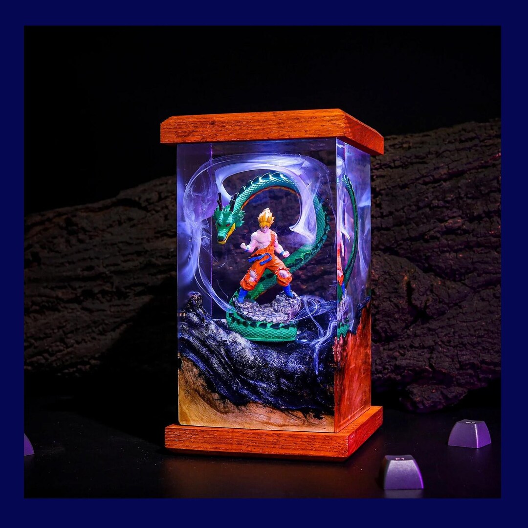 ANIME Night Lamp Dragon Epoxy Lamp Handmade From Wood and Resin Custom ...