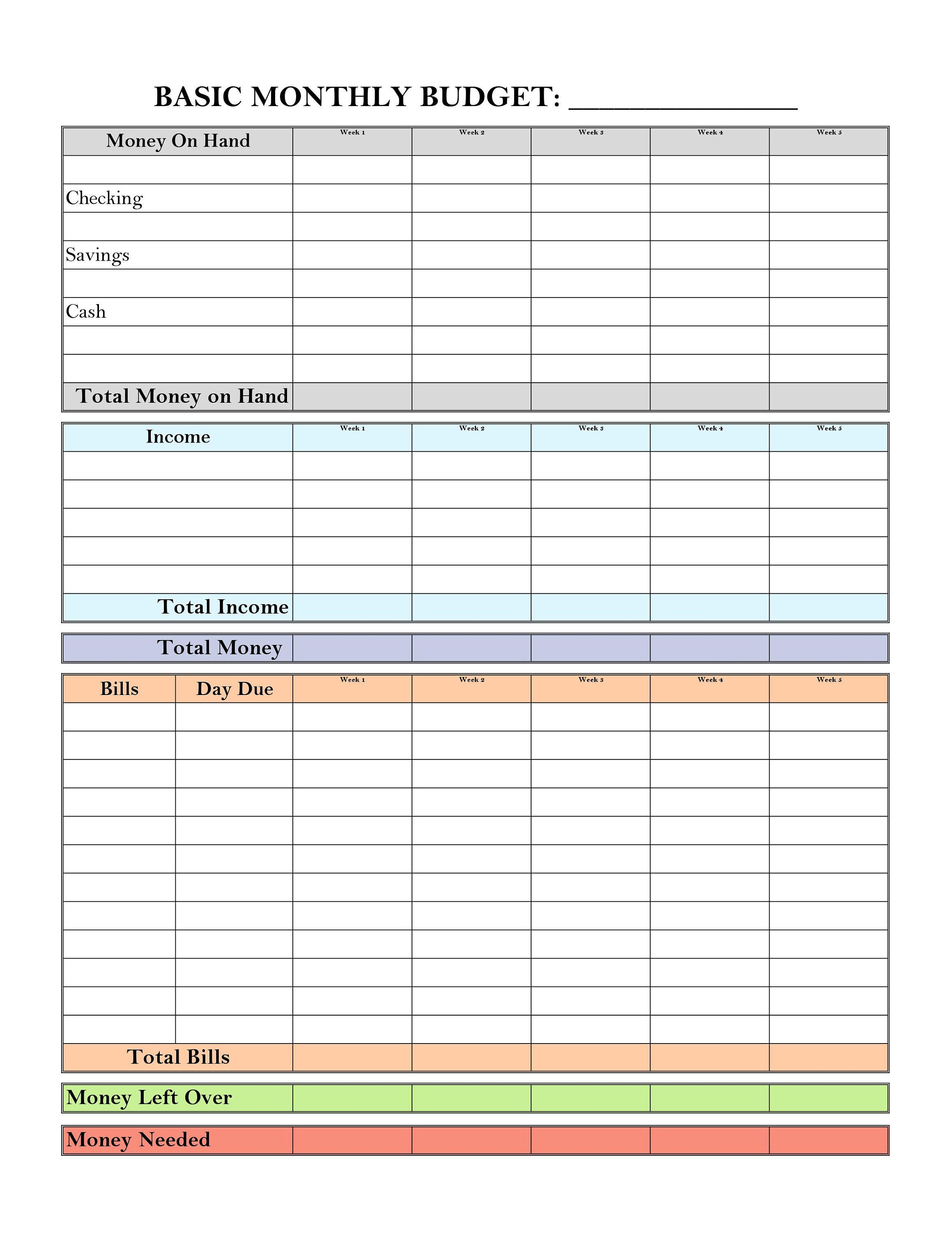 Basic Monthly Budget Form For Weekly Pay PDF Google Sheet Etsy