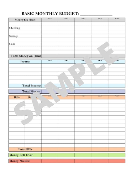 Basic Monthly Budget Form for Weekly Pay PDF & Google Sheet - Etsy