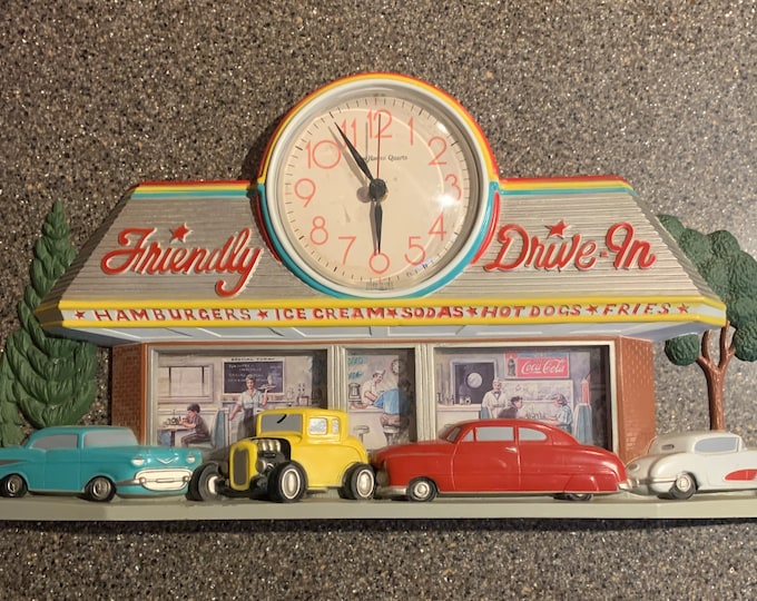 Vintage “friendly” Drive in Diner Wall Clock, Coca Cola Advertisement ...