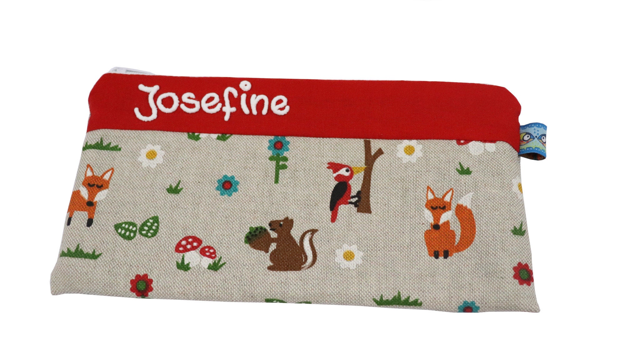 Pencil case forest animals triangle or square with name personalized ...