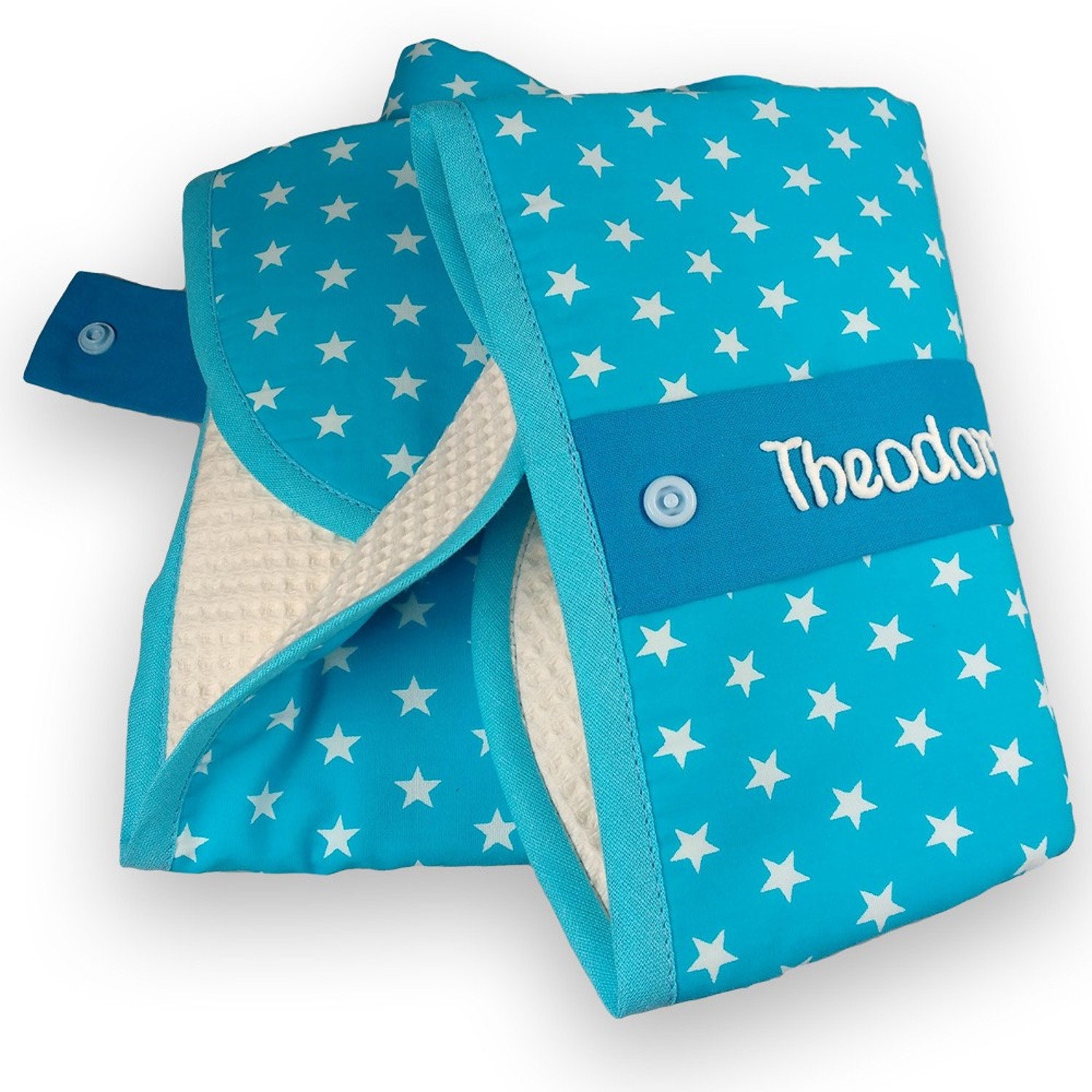 Changing mat Pink Blue Stars for on the go Travel with name ...